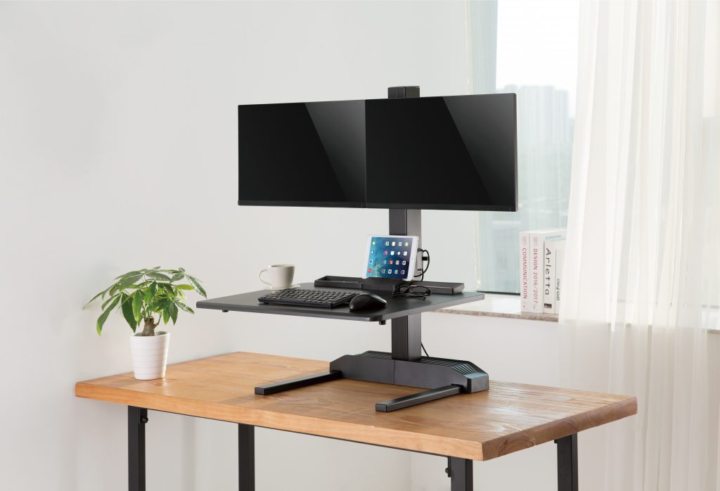 Electric Sit-Stand Desk Converter | Dual Monitor Mount